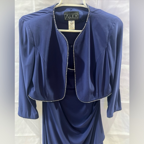 Alex Evenings | Dresses | Alex Formal Blue Long Dress With Rhinestone ...